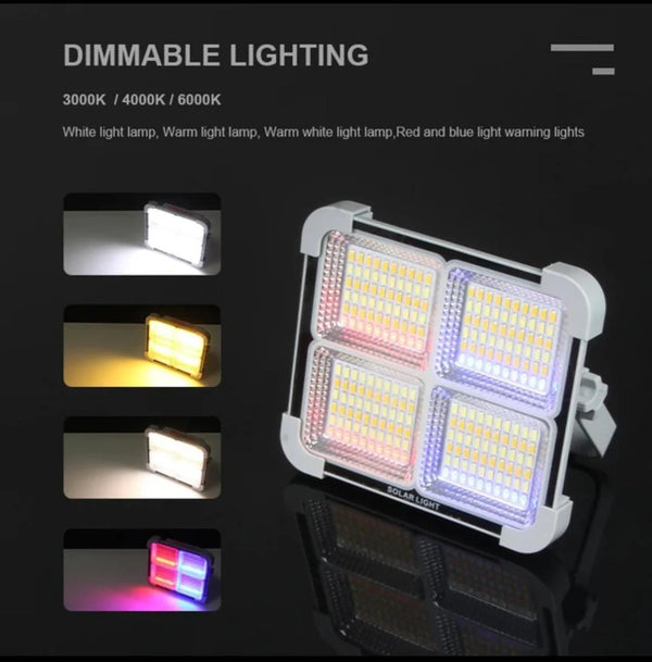 Solar Rechargeable LED Flood Light 400W – USB & Solar Charging, Power ...